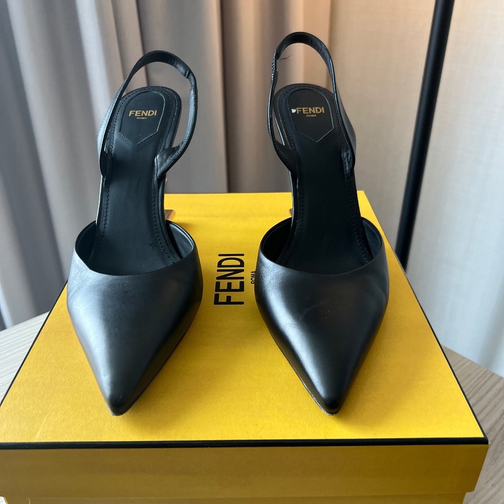 Fendi First Black Leather High-Heeled Slingbacks (Siz… - Gem